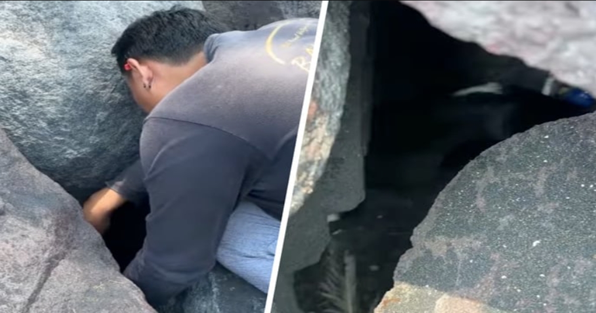 Mænd hører råb om hjælp fra en masse store sten: Da de prøver at hjælpe, starter gemmelegen